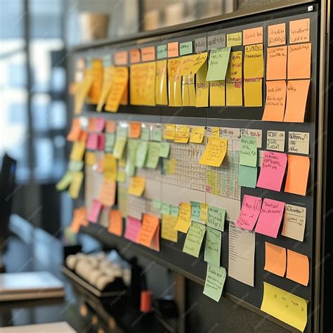A Project Management Board With Sticky Notes Task Cards And Timelines