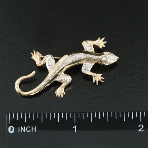 14k 035 Ctw Diamond Lizard Brooch Ebth