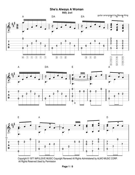 Shes Always A Woman Arr Steven King By Billy Joel Sheet Music For