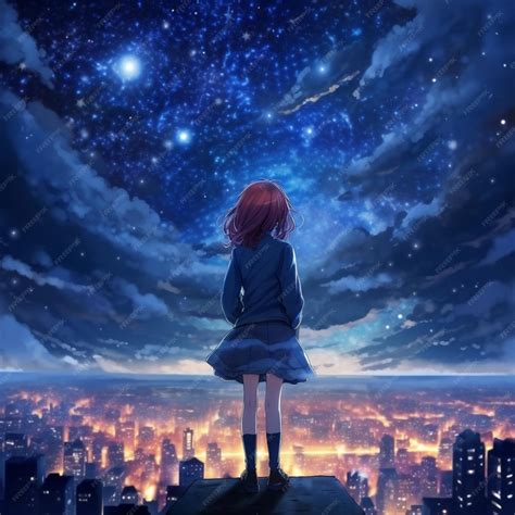 Premium Photo Anime Girl Looking At The Stars In The Sky Generative Ai