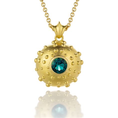 Large 18k Gold Sea Urchin Pendant With Indicolite Tourmaline Natalie