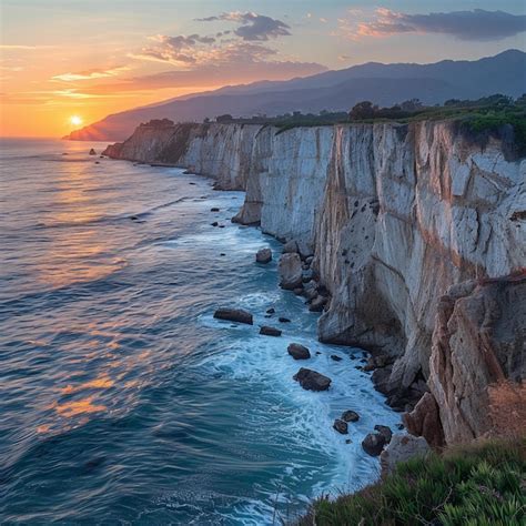 The Rocky Coastline Of Los Angeles At Sunset With The Ocean And Cliffs