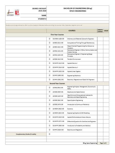 2019 2020 Degree Checklist Beng Space Download Free Pdf Engineering
