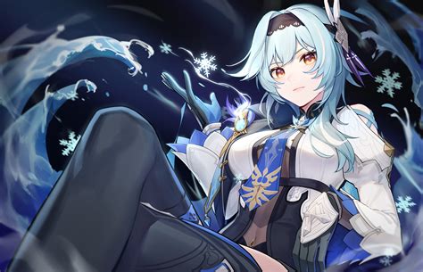 Genshin Impact Eula Lawrence Shiliuyexiaohei Blue Hair Gloves Headband