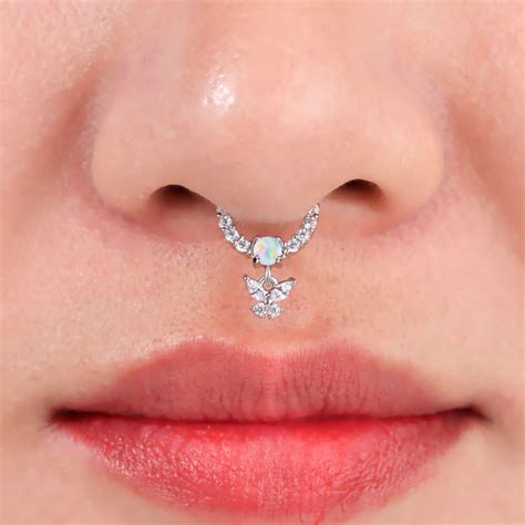 16g Butterfly Opal Septum Jewelry Dangle Daith Earring Cute Septum Rings Septum Jewelry