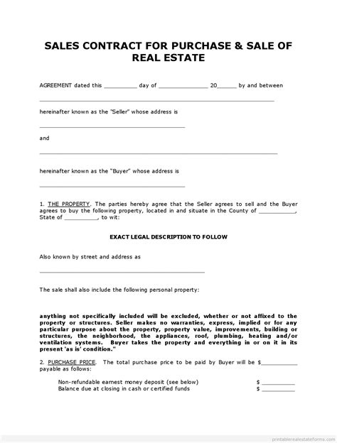 Free Printable Land Contract Forms