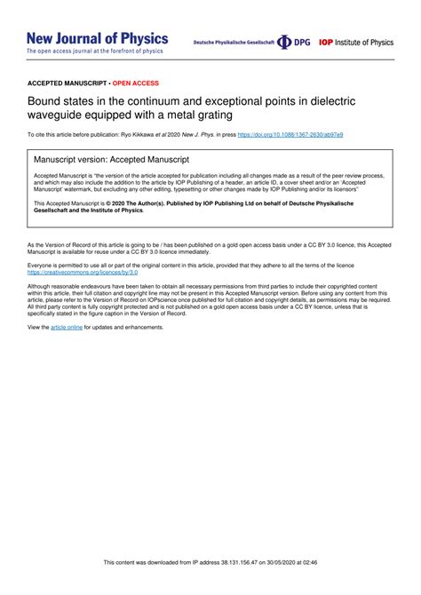 Pdf Bound States In The Continuum And Exceptional Points In