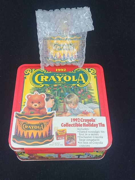 1992 Crayola Collectible Holiday Tin With Crayons And Ornament Etsy