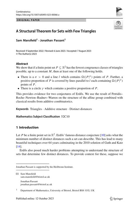 Pdf A Structural Theorem For Sets With Few Triangles
