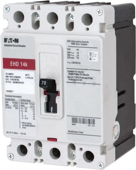Eaton Cutler Hammer 70 Amp 250 Vdc 480 Vac 3 Pole Molded Case
