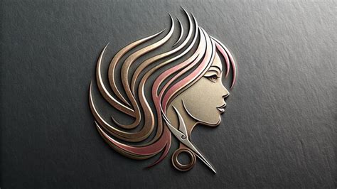 A Gold And Silver Logo With A Womans Face And A Pair Of Scissors