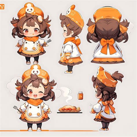 Premium Photo Colorful Female Chibi Kawaii Baker Apron And Chef Hat
