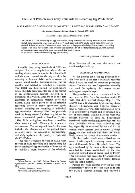 Pdf The Use Of Portable Data Entry Terminals For Recording Egg Production