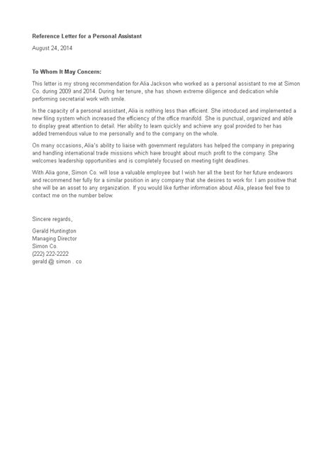 Personal Assistant Reference Letter Templates At