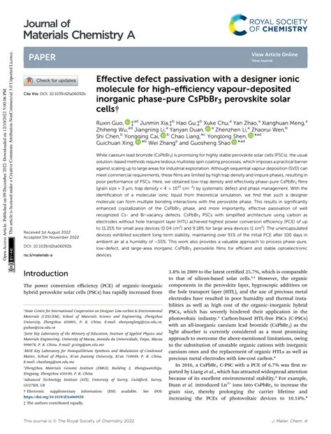 Pdf Effective Defect Passivation With A Designer Ionic Molecule For