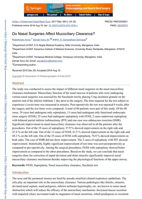 Pdf Do Nasal Surgeries Affect Mucociliary Clearance
