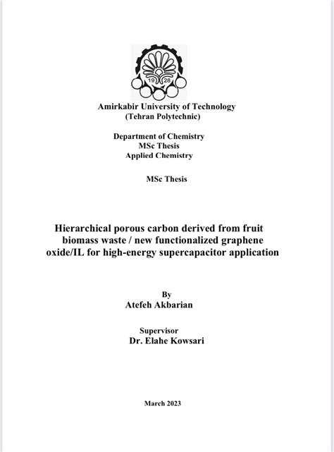 Atefeh Akbarian On Linkedin Master Chemistry Appliedchemistry Project Supercapacitors Aut