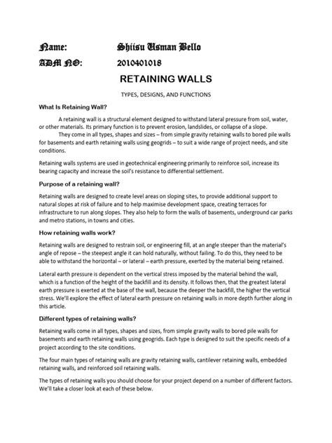 Retaining Wall Assignment 105847 Pdf Civil Engineering Building