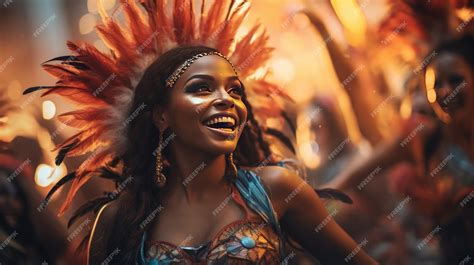 Mulher De Biquíni E Cocar Dançando Foto Premium