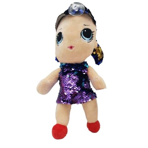 Papusa De Plus Cu Paiete Cu Codite Lungi Si Rochita Mov 27 Cm 3 Ani Ludiro