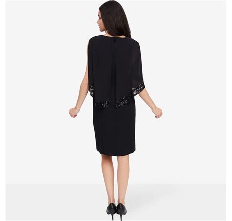 Nina Leonard Angled Popover Chiffon Dress With Sparkle Trim Tscca