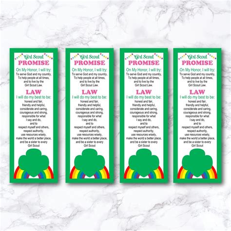 Girl Scout Promise And Law Bookmark Troop Leader Gs Handout Girl