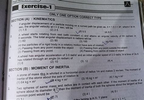 exaraise 1 only one option correct type section a kinematics 1 if an