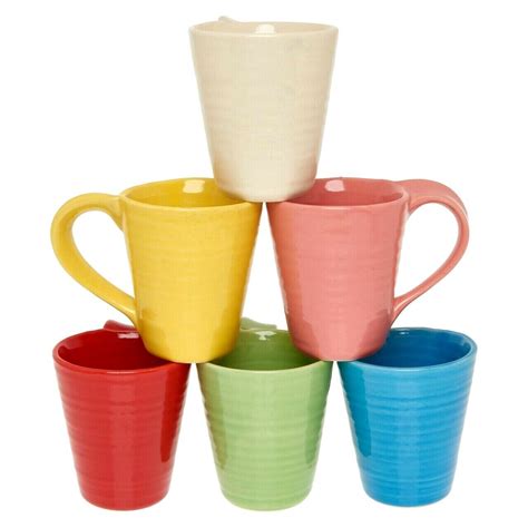 Stoneware Mugs Set Of 6 Mugs Handmade Mug Multi Coloured Coffee Large