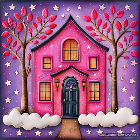 Ai创作图梦幻夜晚立体画 梦幻星星屋 无框画圣诞小屋 梦幻场景小屋 童话世界楼房 可爱的粉色屋子 童话般的家 小屋装饰画 粉色卡通小屋 秘密树屋插画 童话里的房子 童话中的房子 屋子装饰插画