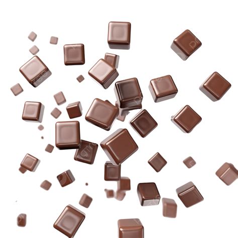 Brown Chocolate Square Shape Candies Flying Around 3d Illustration