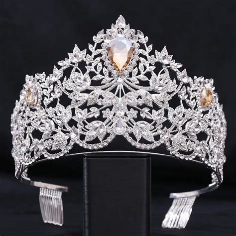 Beauty Pageant Crowns Large Round Queen Rhinestone Tiaras Crystal