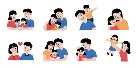 Conjunto De Familias Felices Con Niños Madre Padre E Hijos Lindos