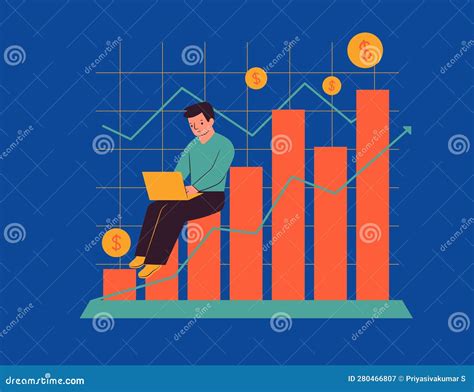 Man Sitting On Graph Showing Profit 1 Stock Illustration