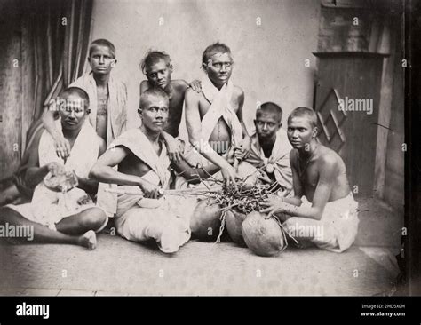 Vintage 19th Century Photograph Coolies Labourers Bassein Pathein