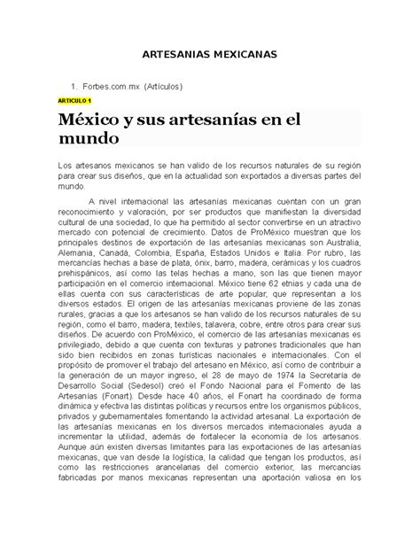 Artesanias Mexicanas Resumen De Tesis Artículos Y Reportes De Las