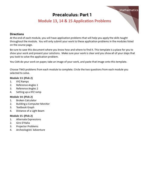 Application Problem Module 13 And 14 And 15 Pdf Trigonometric