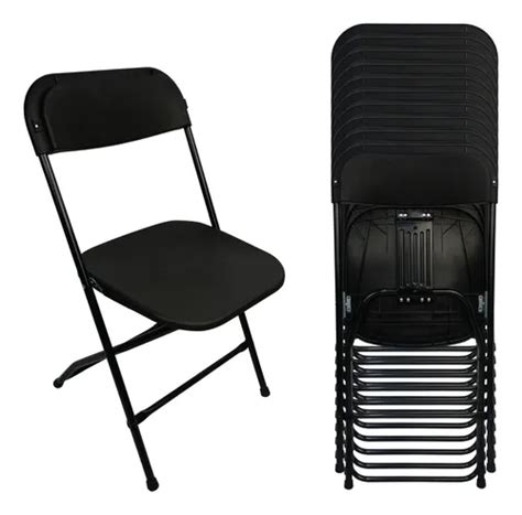 Sillas Plegables De Plástico Reforzadas Negras Set De 10 Pzs Negro Liso
