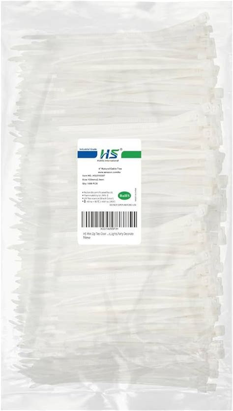 Hs 1000 Pack Mini Zip Ties Clear Plastic Ties 4 Inch Bulk 4 White