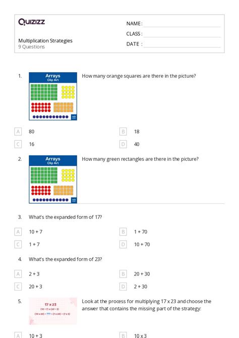 50 Multiplication Strategies Worksheets For 4th Year On Quizizz Free