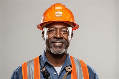 Premium Photo Black Construction Worker Wearing Hardhat And Safety Vest