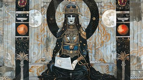 The High Priestess A Serene And Mysterious Woman Seated Between Two