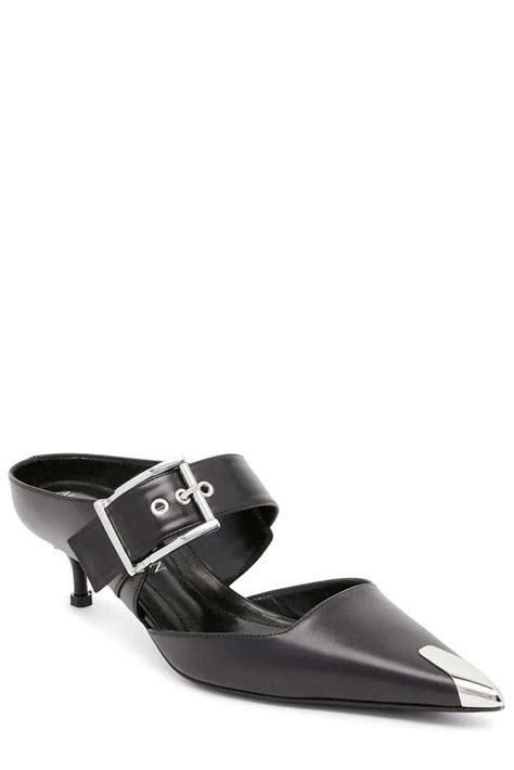 Alexander Mcqueen Punk Buckle Pointed Toe Mules Alexander Mcqueen