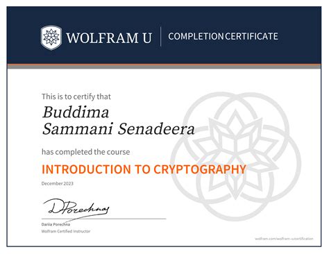 Wolfram U Certificate Introduction To Cryptography