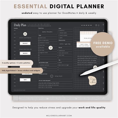 Dark Mode Goodnotes Horizontal Planner Template Organize Weekly