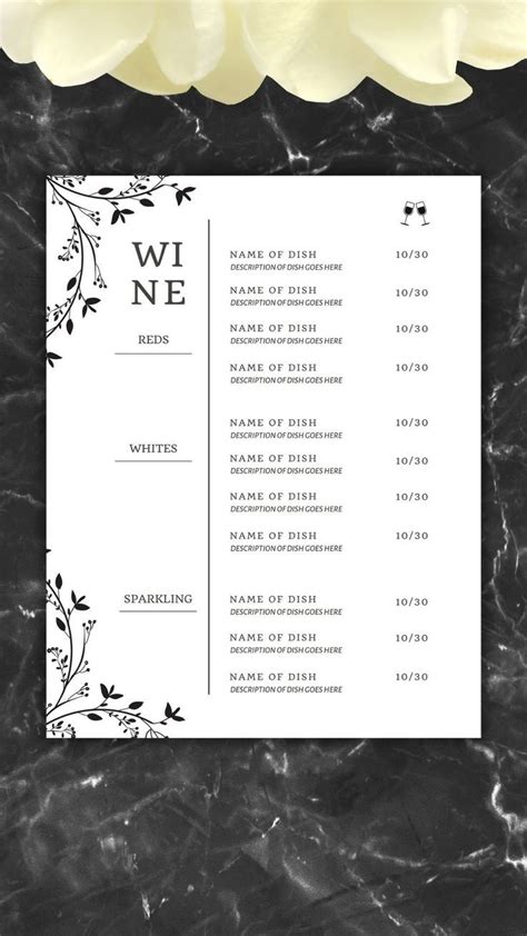 Editable Wine Menu List Restaurant Menu Template Wedding Wine Menu 2