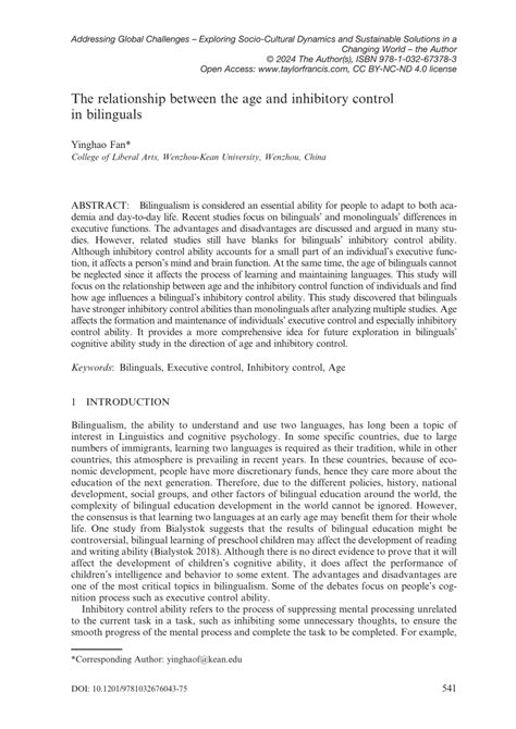 Pdf The Relationship Between The Age And Inhibitory Control In Bilinguals