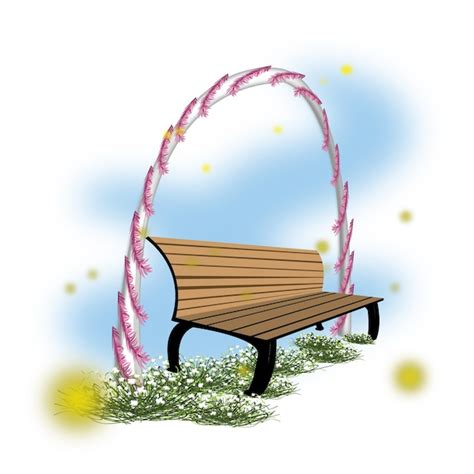 Premium Vector A Bench With Full Of White Small Flowers Underneath And Fireflies Flying Around