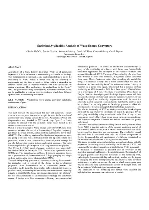Pdf Statistical Availability Analysis Of Wave Energy Converters