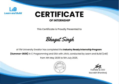 Internship Certificate Java Cprogramming Dsa Learnandbuild
