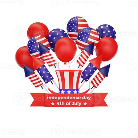 3d Rendering Happy Fourth Of July American Independence Day 24135695 Png
